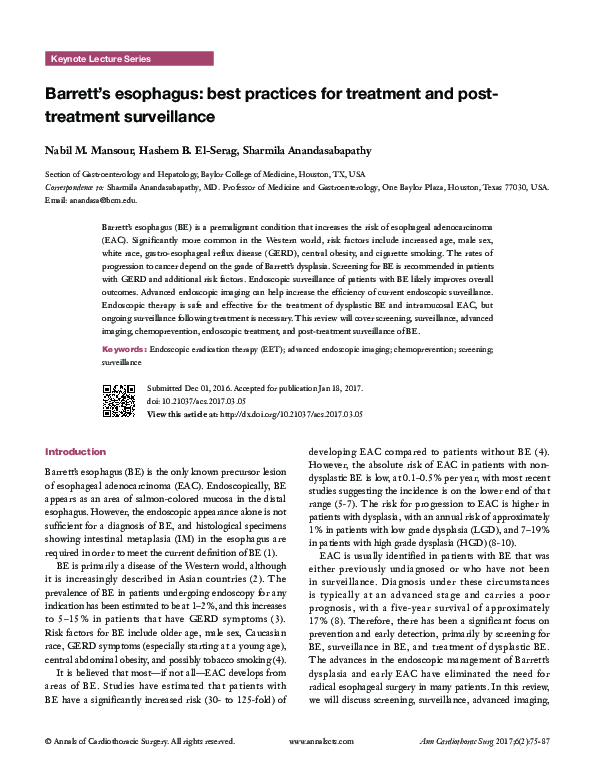 (PDF) Barrett's esophagus: best practices for treatment and post ...
