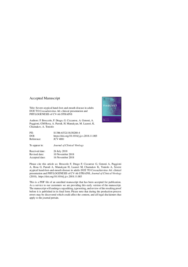 (PDF) Severe atypical hand-foot-and-mouth disease in adults due to ...