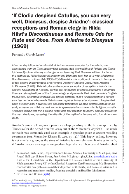 (PDF) 'If Clodia despised Catullus, you can very well, Dionysus ...