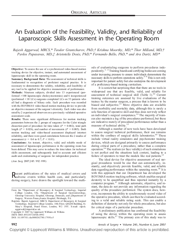 (PDF) An Evaluation of the Feasibility, Validity, and Reliability of ...