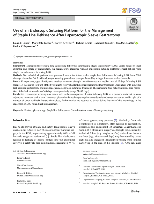 (PDF) Use of an Endoscopic Suturing Platform for the Management of ...