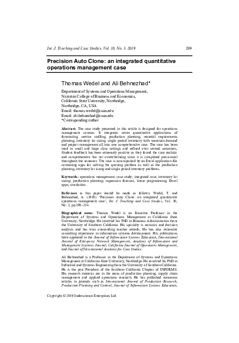 (PDF) Precision Auto Clone: an integrated quantitative operations ...