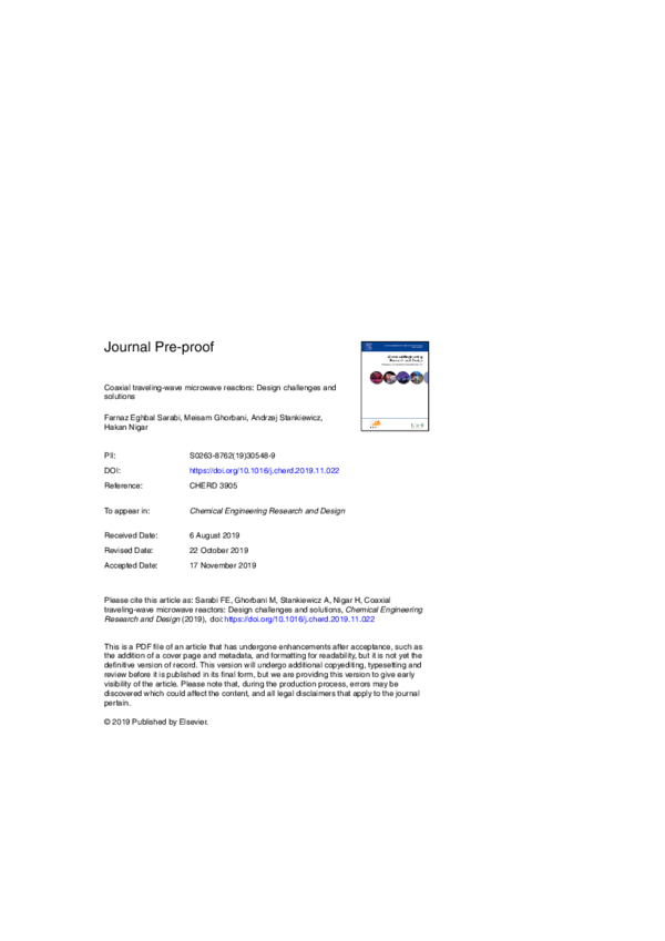 (PDF) Coaxial traveling-wave microwave reactors: Design challenges and ...