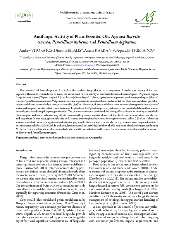 (PDF) Antifungal activity of plant essential oils against wild strains of Candida spp. isolated ...