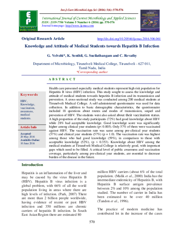 (PDF) Knowledge and Attitude of Medical Students towards Hepatitis B Infection