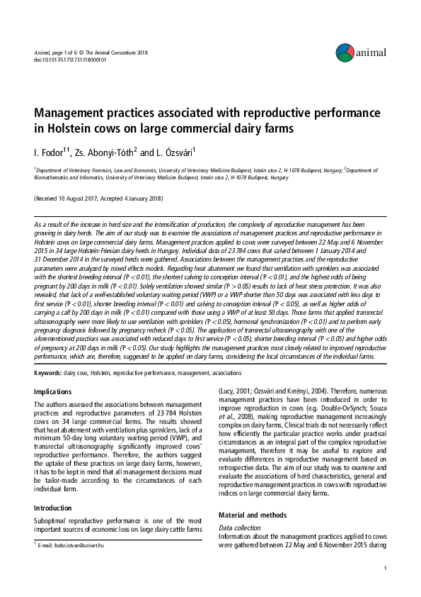 (PDF) Management practices associated with reproductive performance in Holstein cows on large ...