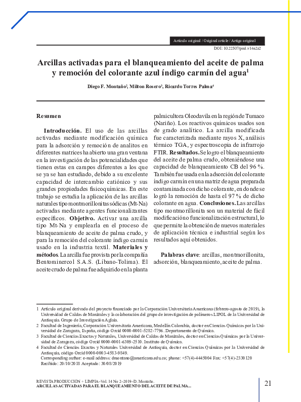 (PDF) Arcillas activadas para el blanqueamiento del aceite de palma y ...