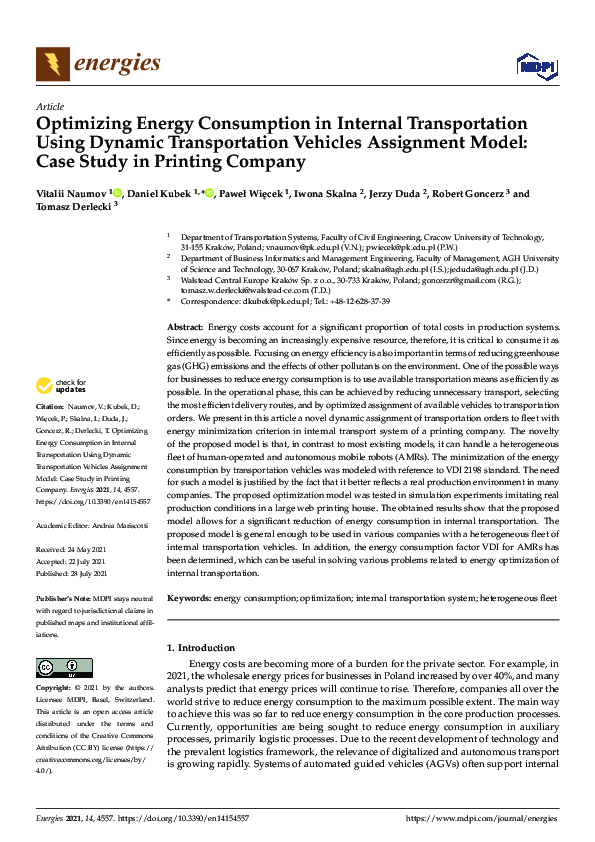 (PDF) Optimizing Energy Consumption in Internal Transportation Using ...