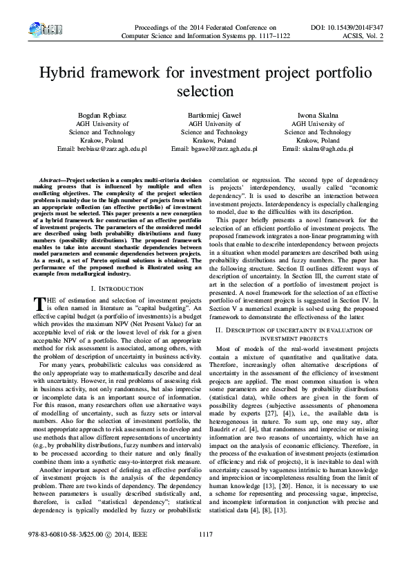 Pdf Hybrid Framework For Investment Project Portfolio Selection