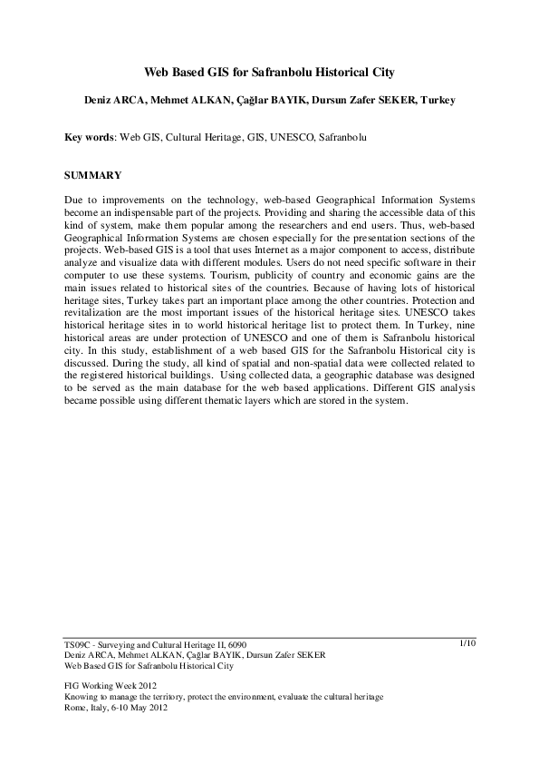 (PDF) Web Based GIS for Safranbolu Historical City