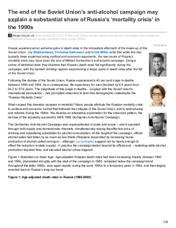 (PDF) The end of the Soviet Union’s anti-alcohol campaign may explain a ...