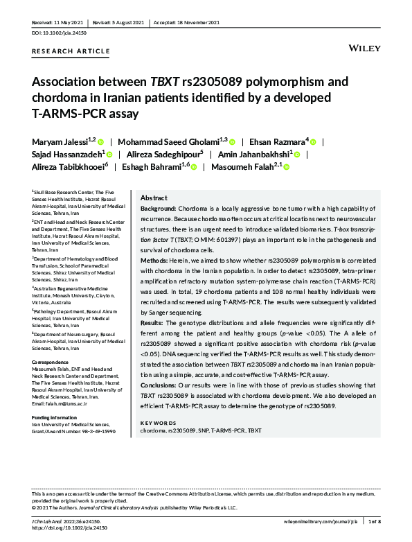 (PDF) Association between TBXT rs2305089 polymorphism and chordoma in ...