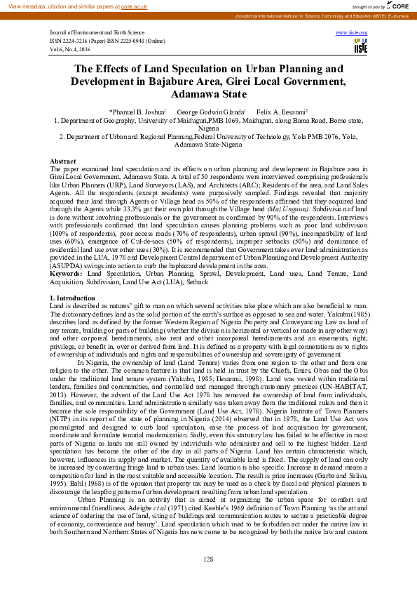 (PDF) The Effects of Land Speculation on Urban Planning and Development ...