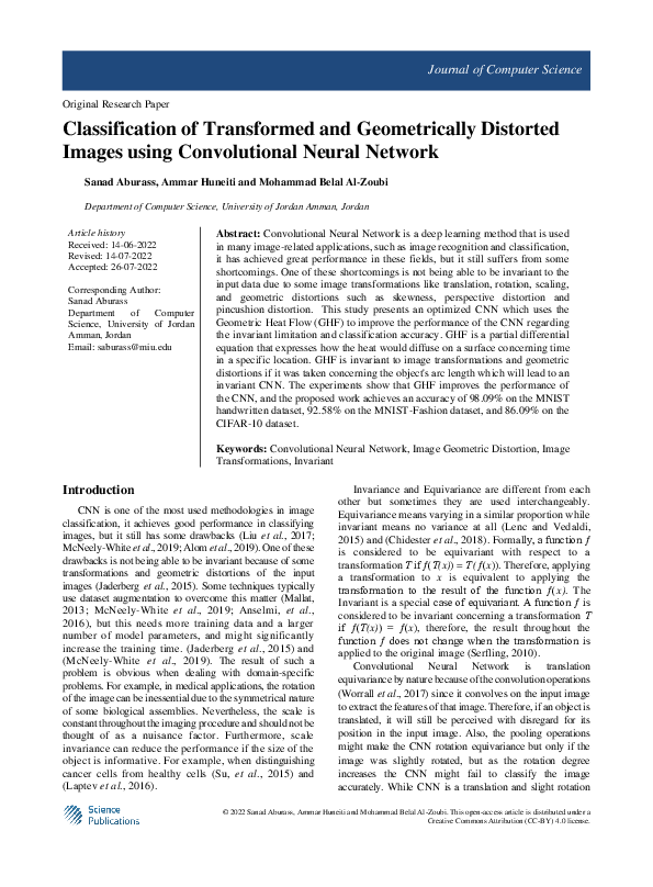Pdf Classification Of Transformed And Geometrically Distorted Images Using Convolutional