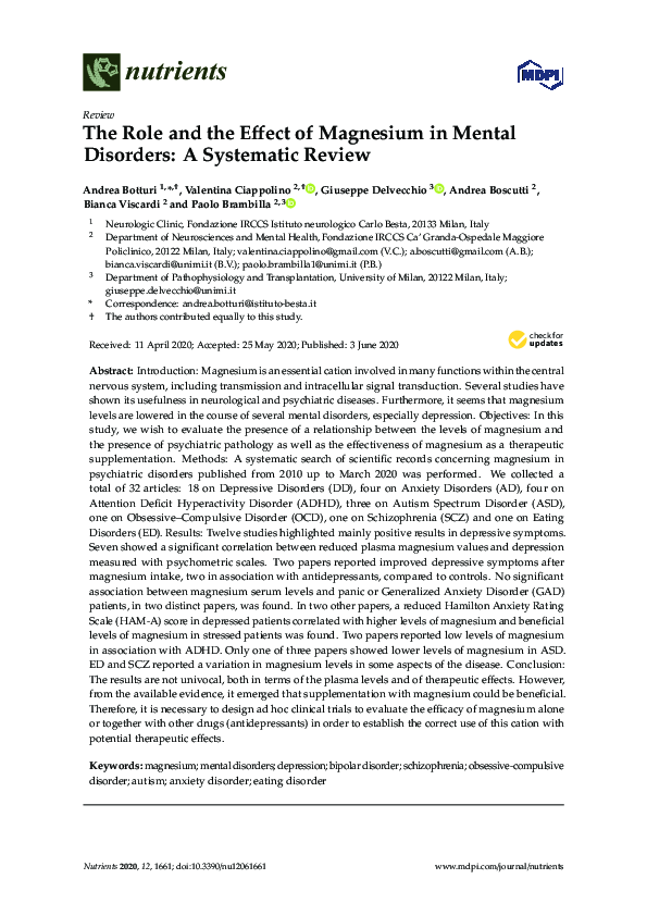 (PDF) The Role and the Effect of Magnesium in Mental Disorders: A ...