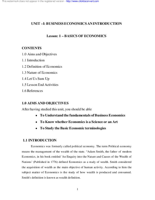 (PDF) UNIT -I: BUSINESS ECONOMICS AN INTRODUCTION Lesson: 1 -BASICS OF ...