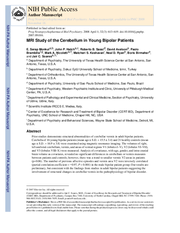 (PDF) MRI study of the cerebellum in young bipolar patients