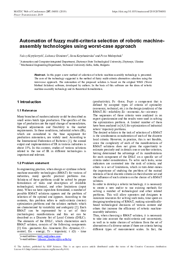 (PDF) Automation of fuzzy multi-criteria selection of robotic machine ...
