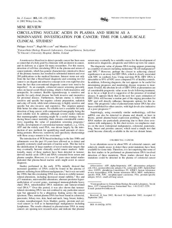 (PDF) Circulating nucleic acids in plasma and serum as a noninvasive ...