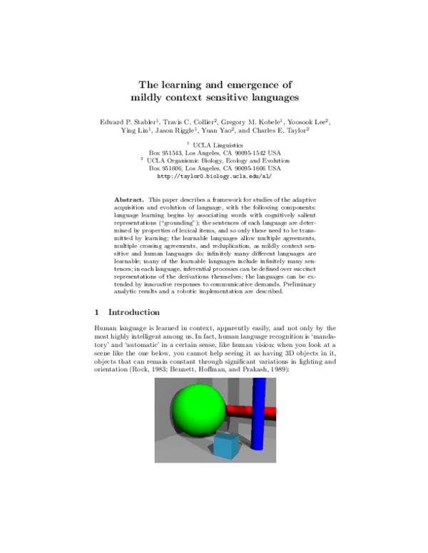 Pdf The Learning And Emergence Of Mildly Context Sensitive Languages Charles Taylor