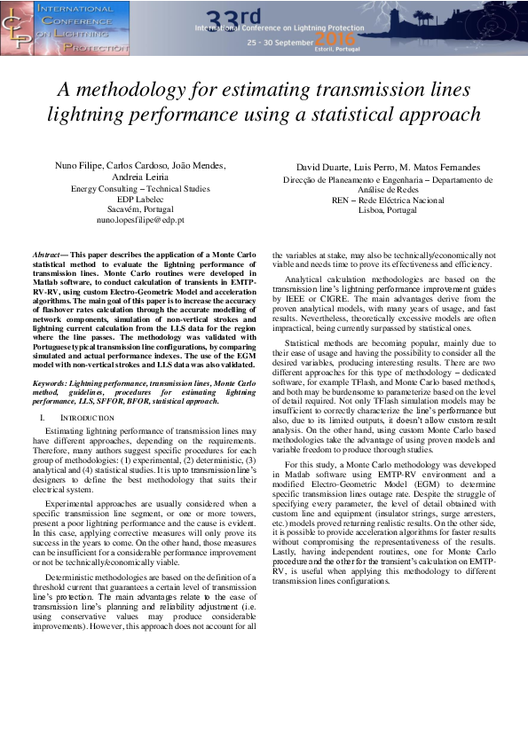(PDF) A methodology for estimating transmission lines lightning performance using a statistical ...