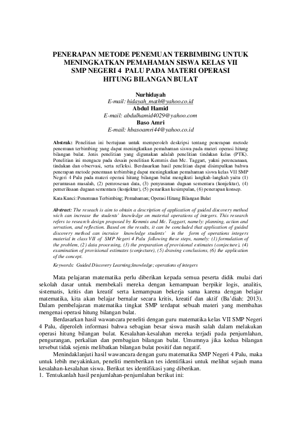 (PDF) Penerapan Metode Penemuan Terbimbing Untuk Meningkatkan Pemahaman Siswa Kelas VII SMP ...