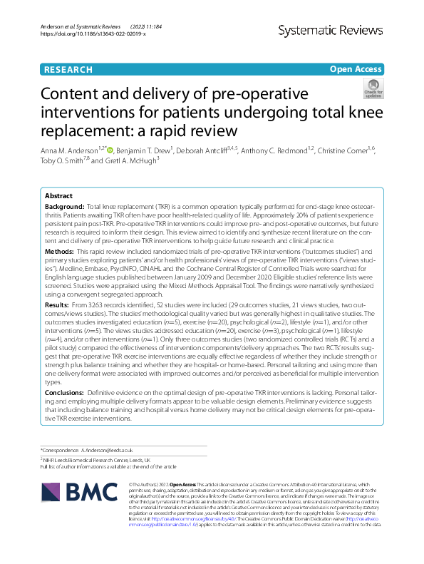 (PDF) Content and delivery of pre-operative interventions for patients undergoing total knee ...