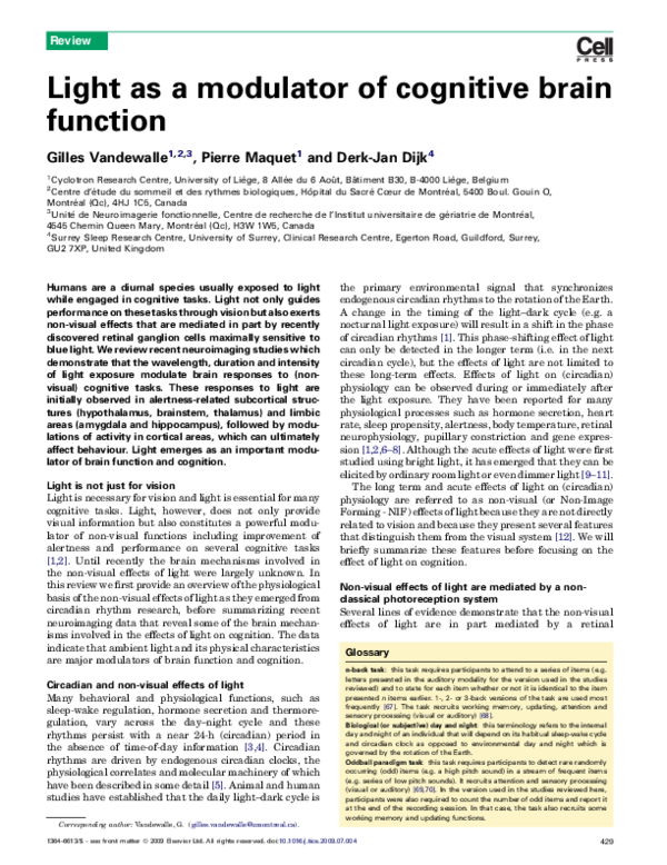 (PDF) Light as a modulator of cognitive brain function