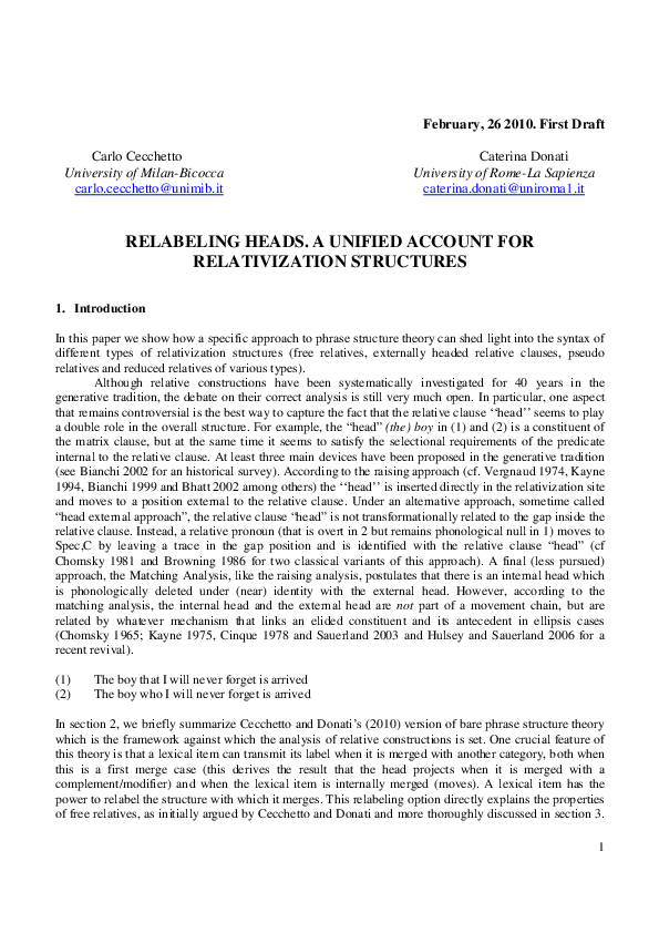 (PDF) Relabeling Heads: A Unified Account for Relativization Structures