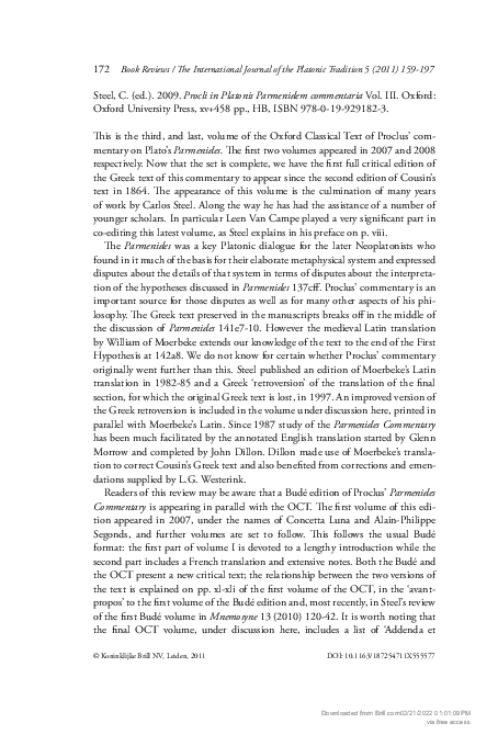 (PDF) Procli in Platonis Parmenidem commentaria Vol. III