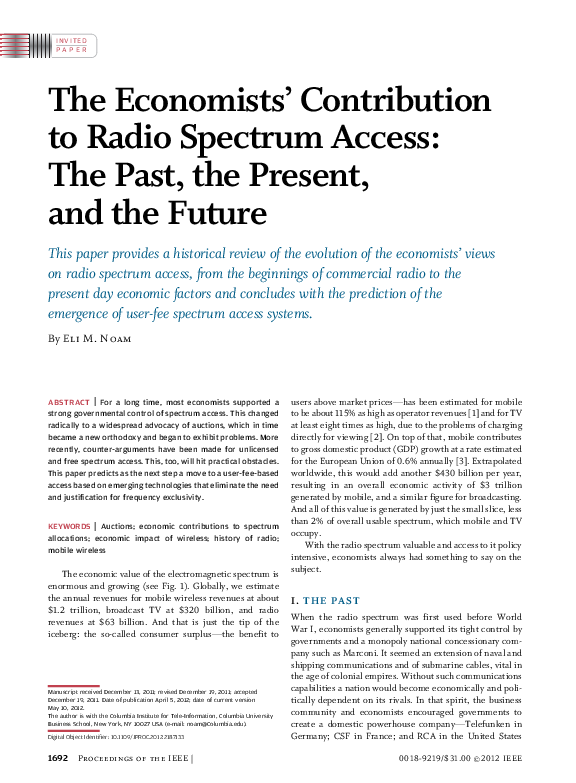 (PDF) The Economists' Contribution to Radio Spectrum Access: The Past ...