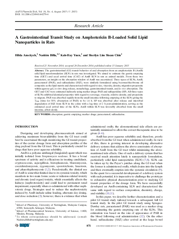 (PDF) A Gastrointestinal Transit Study on Amphotericin B-Loaded Solid ...