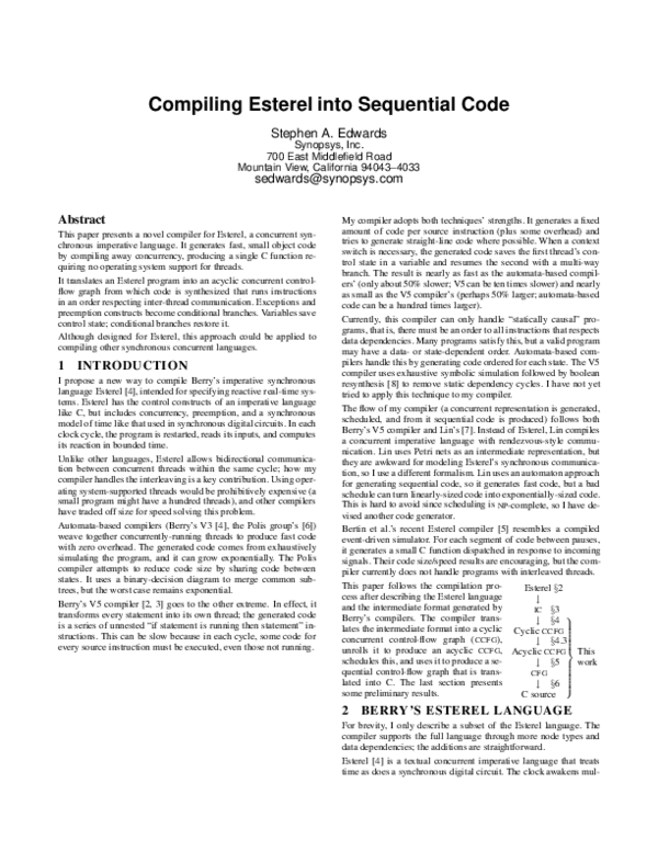 (PDF) Compiling Esterel into sequential code