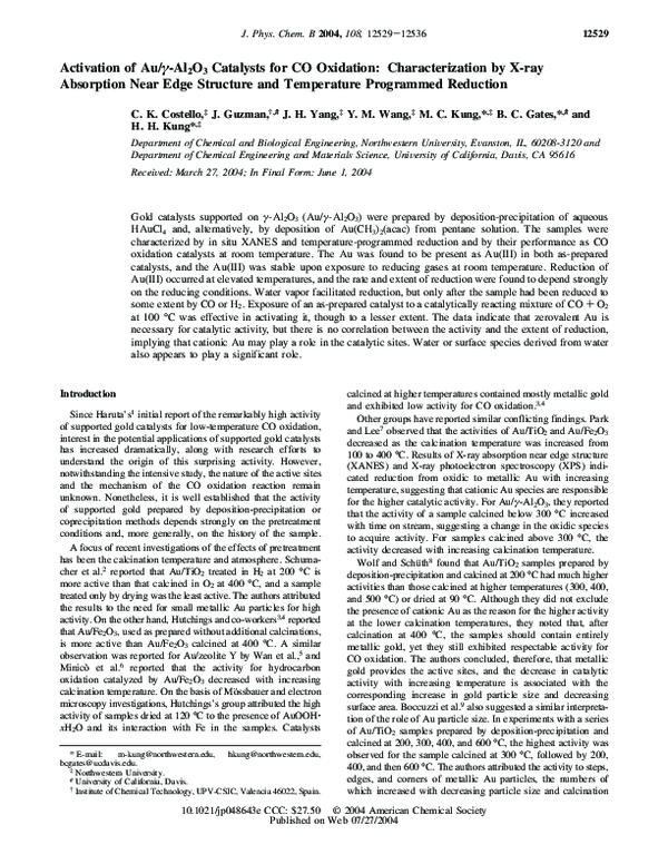 (PDF) Activation of Au/γ-Al2O3 Catalysts for CO Oxidation ...