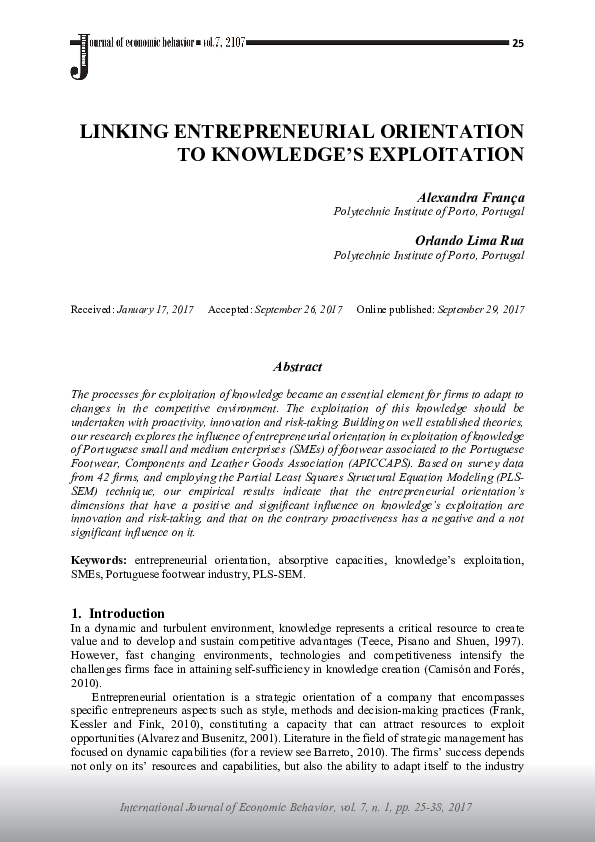 (PDF) Linking Entrepreneurial Orientation to Knowledge's Exploitation
