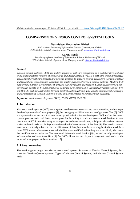 (PDF) Comparison of version control system tools