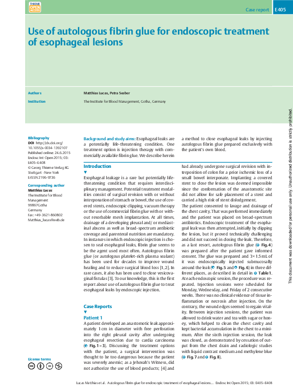 (PDF) Use of autologous fibrin glue for endoscopic treatment of ...