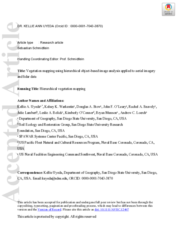 Pdf Vegetation Mapping Using Hierarchical Object‐based Image Analysis Applied To Aerial