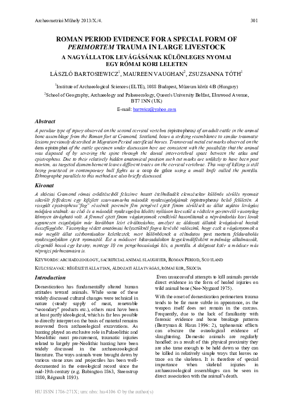 (PDF) Roman Period Evidence for a Special Form of Perimortem Trauma in ...