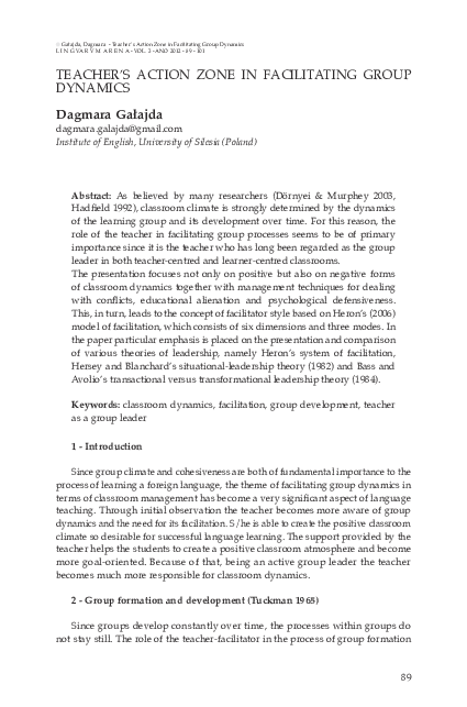 (PDF) Teacher’s action zone in facilitating group dynamics