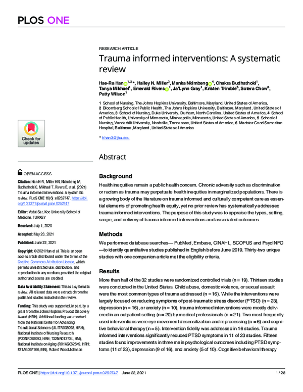 (PDF) Trauma informed interventions: A systematic review