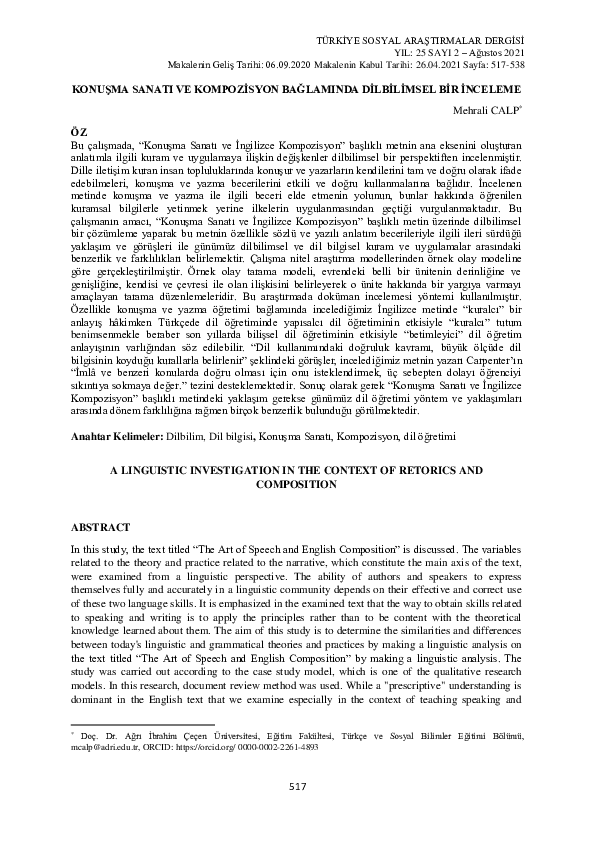 (PDF) A Linguistic Investigation in the Context of Retorics and Composition