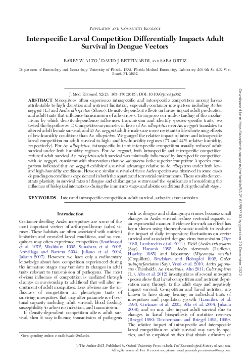(PDF) Interspecific Larval Competition Differentially Impacts Adult Survival in Dengue Vectors