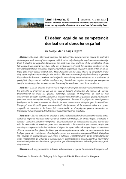 (PDF) El deber legal de no competencia desleal en el derecho español
