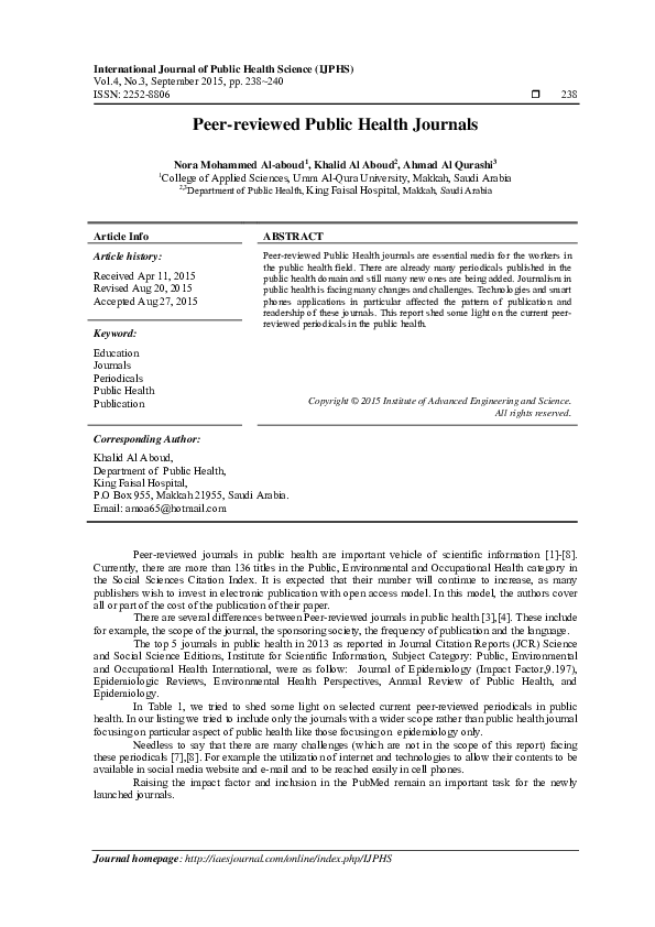 (PDF) Peer-reviewed Public Health Journals