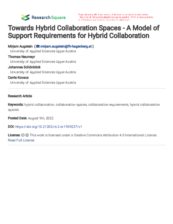 (PDF) Towards Hybrid Collaboration Spaces - A Model of Support ...