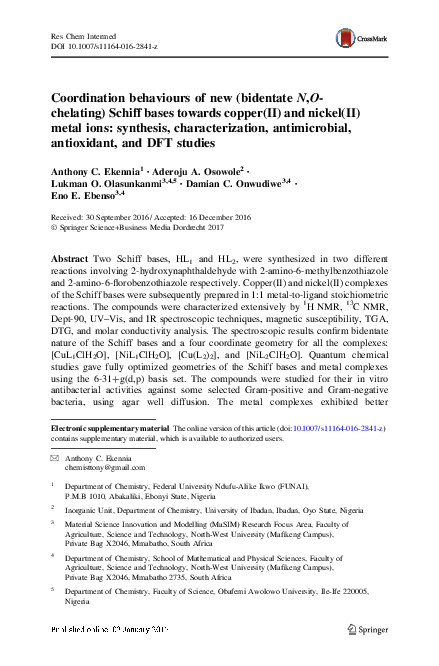 (PDF) Coordination behaviours of new (bidentate N,O-chelating) Schiff bases towards copper(II ...
