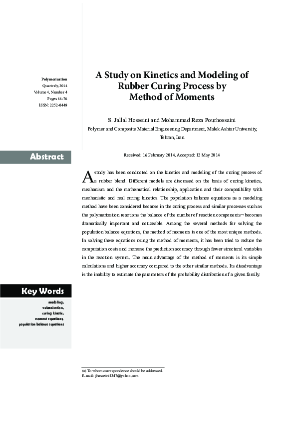 (PDF) A Study on Kinetics and Modeling of Rubber Curing Process by ...