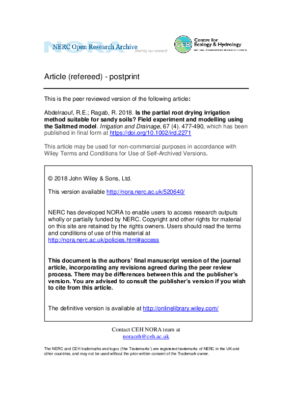 (PDF) Is the Partial Root Drying Irrigation Method Suitable for Sandy ...