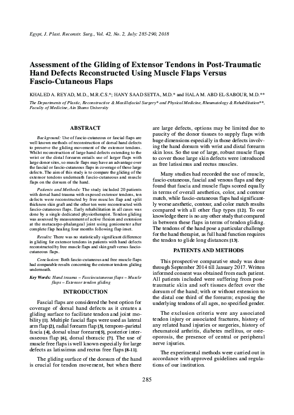 (PDF) Assessment of the Gliding of Extensor Tendons in Post-Traumatic ...